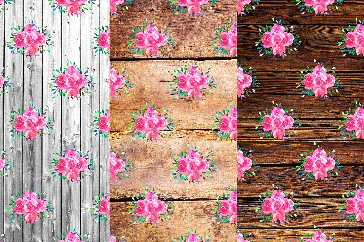 Floral Rustic Wood Digital Papers, a Texture Graphic by BonaDesigns ...