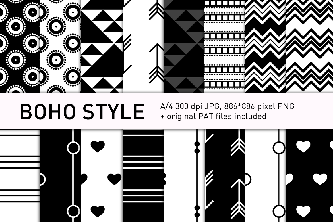 Boho-style black pattern set, a Pattern Graphic by Andrea Kis Designs