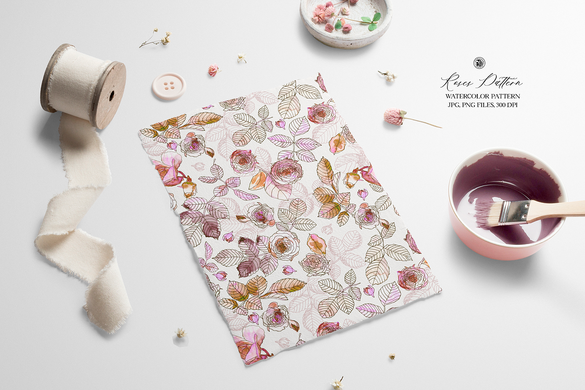 Watercolor Roses Pattern, a Pattern Graphic by Webvilla Studio