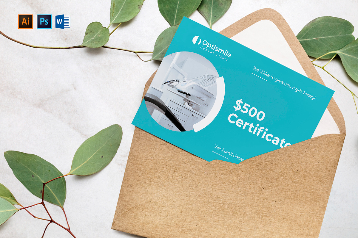 Dental Clinic Gift Certificate, a Card Template by TemplatesNow!