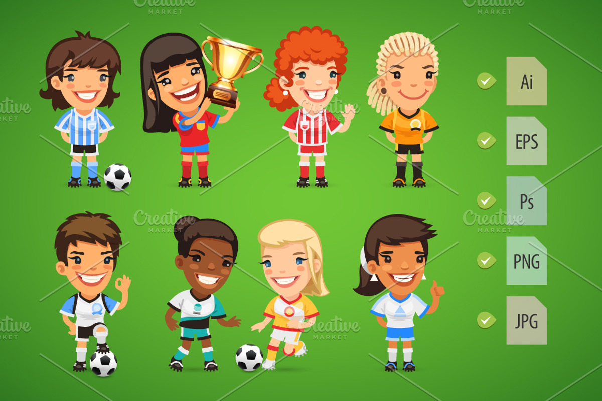 Cartoon Women Soccer Players Set, a Person Illustration by Voysla's Shop