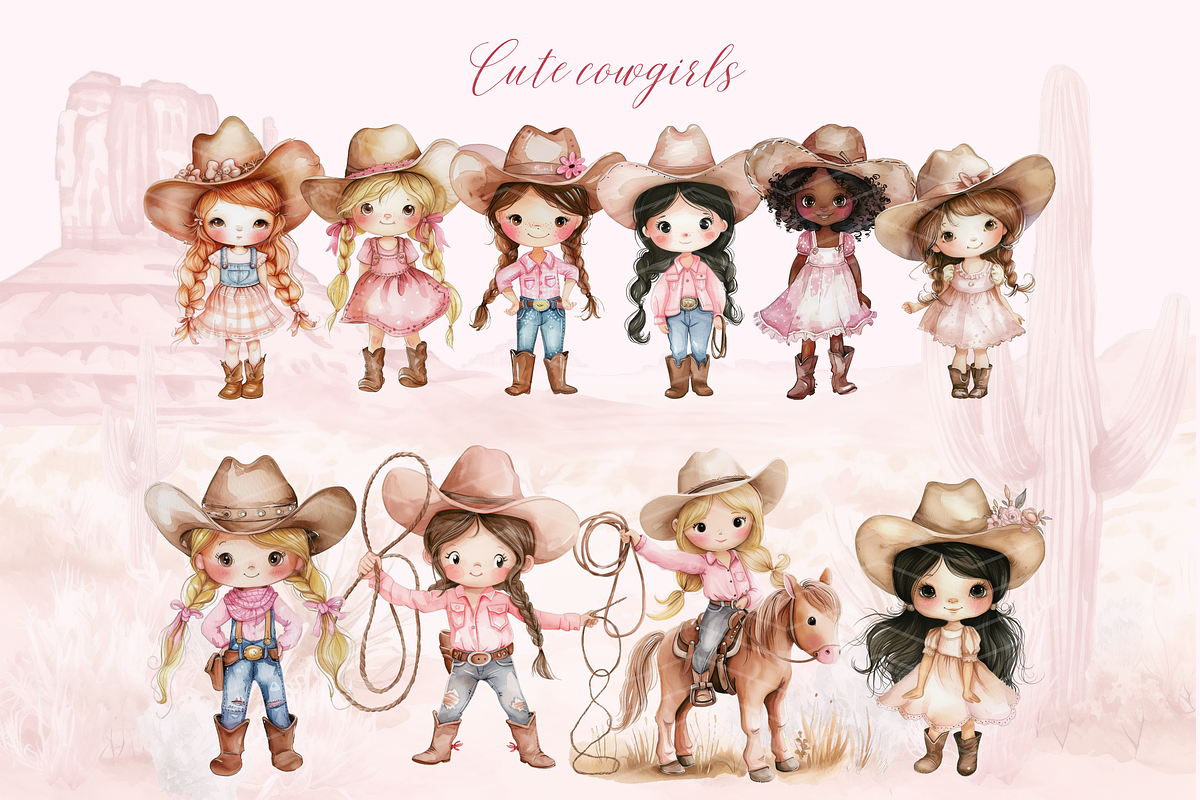 Cute Pink Cowgirl Clipart Set, a Person Illustration by ClipArtCharm