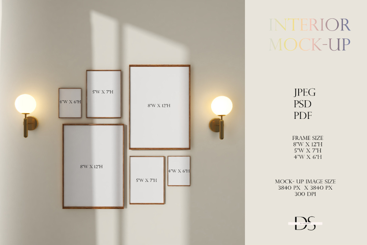 Gallery wall frame psd mockup, a Print Template by DSTUDIO888
