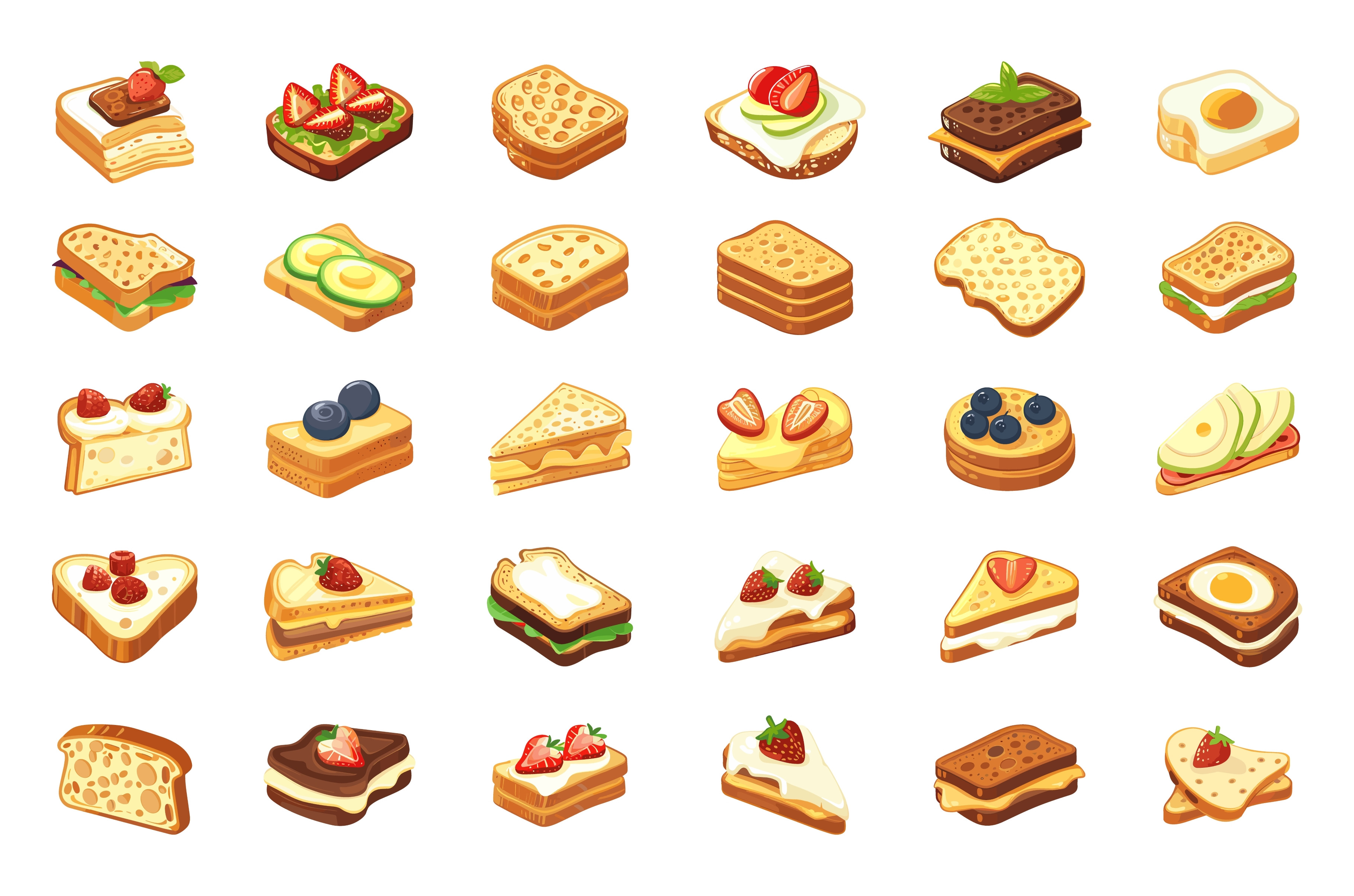 Cartoon Different types of toasts, a Food Illustration by LadadikArt