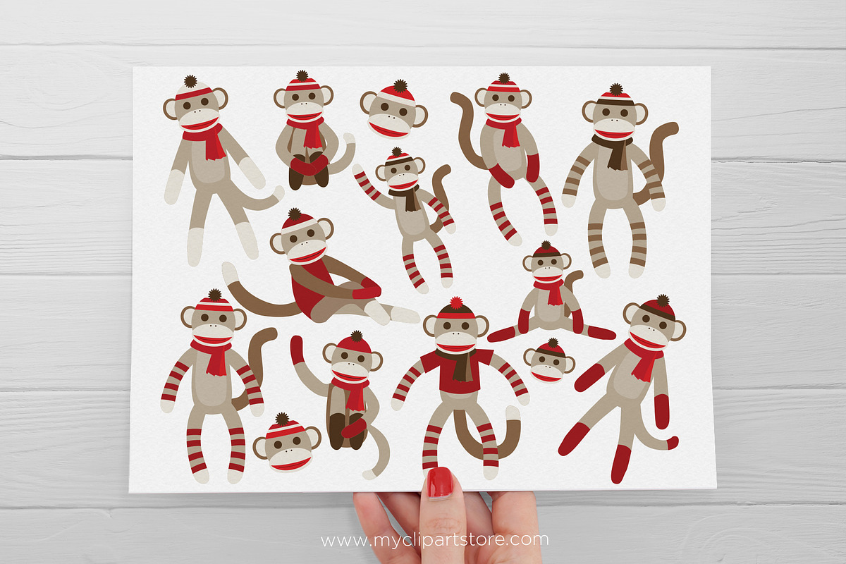 Sock Monkeys, Christmas Clipart, SVG, a Work Illustration by MyClipArtStore