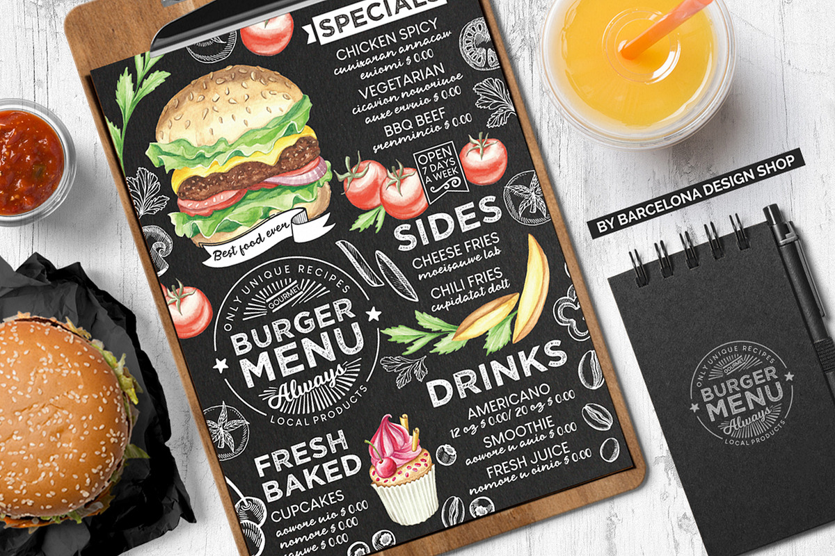 Burger food menu template.