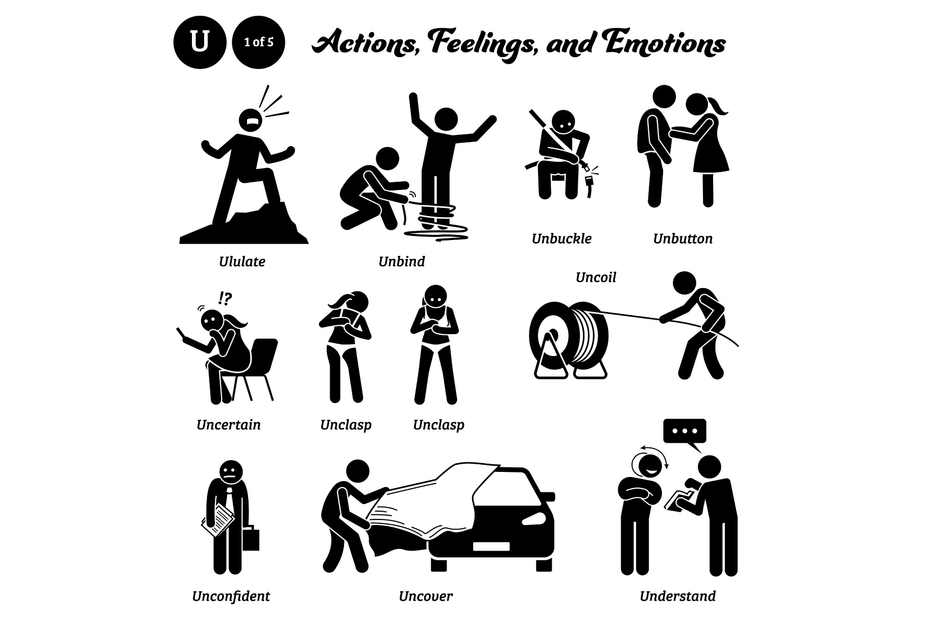 Stick Figure Action Verbs Alphabet U, a Person Illustration by Leremy ...