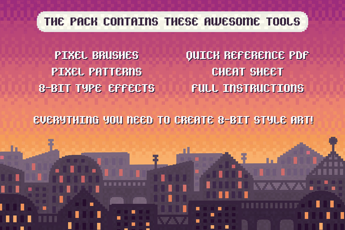 8-bit Pixel Brushes, Patterns & Styles
