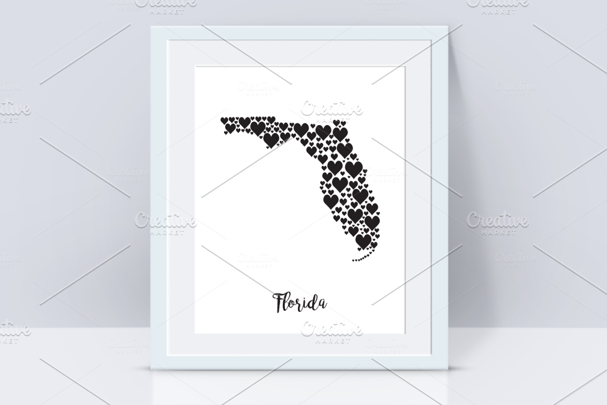 Florida map with hearts, a Decorative Illustration by DigitalDesignsLaura