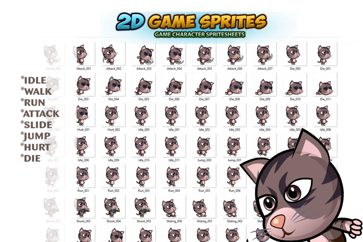Cats 2D Game Sprites Set, an Animal Illustration by DionArtworks ...