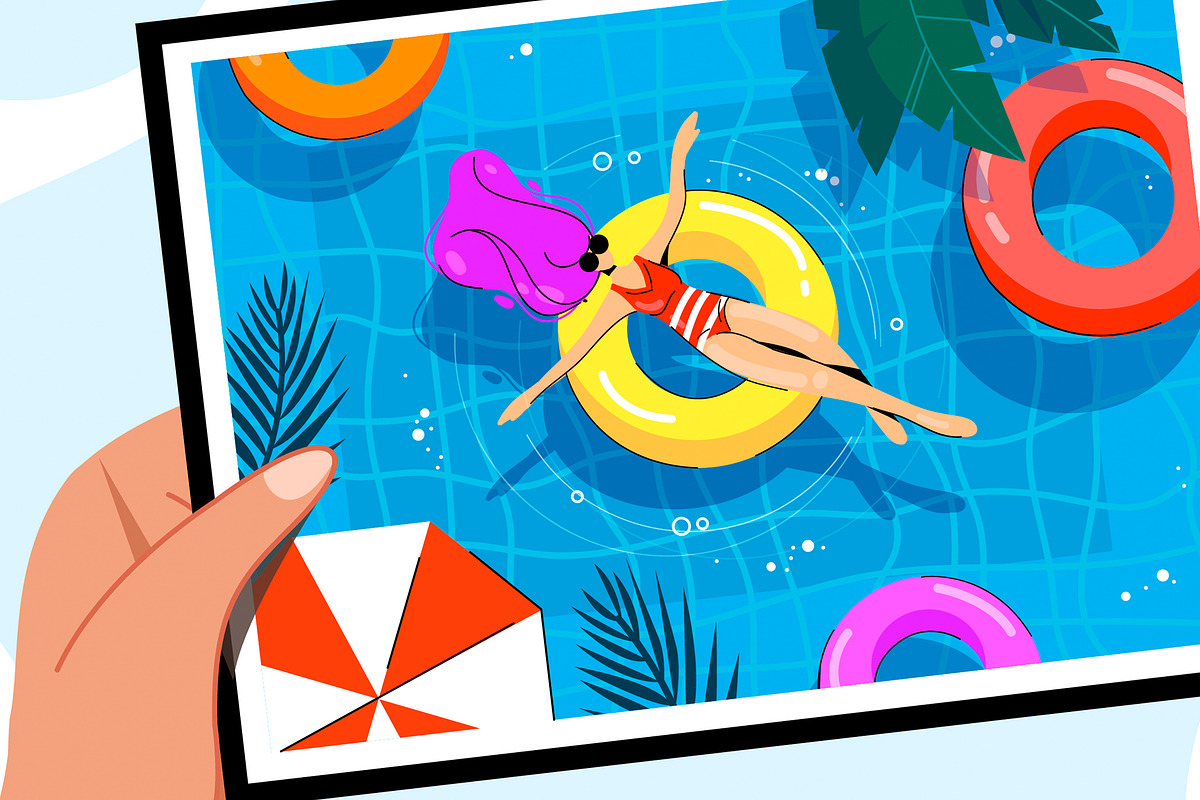 Illustrations of girls in the pool, a Person Illustration by ...