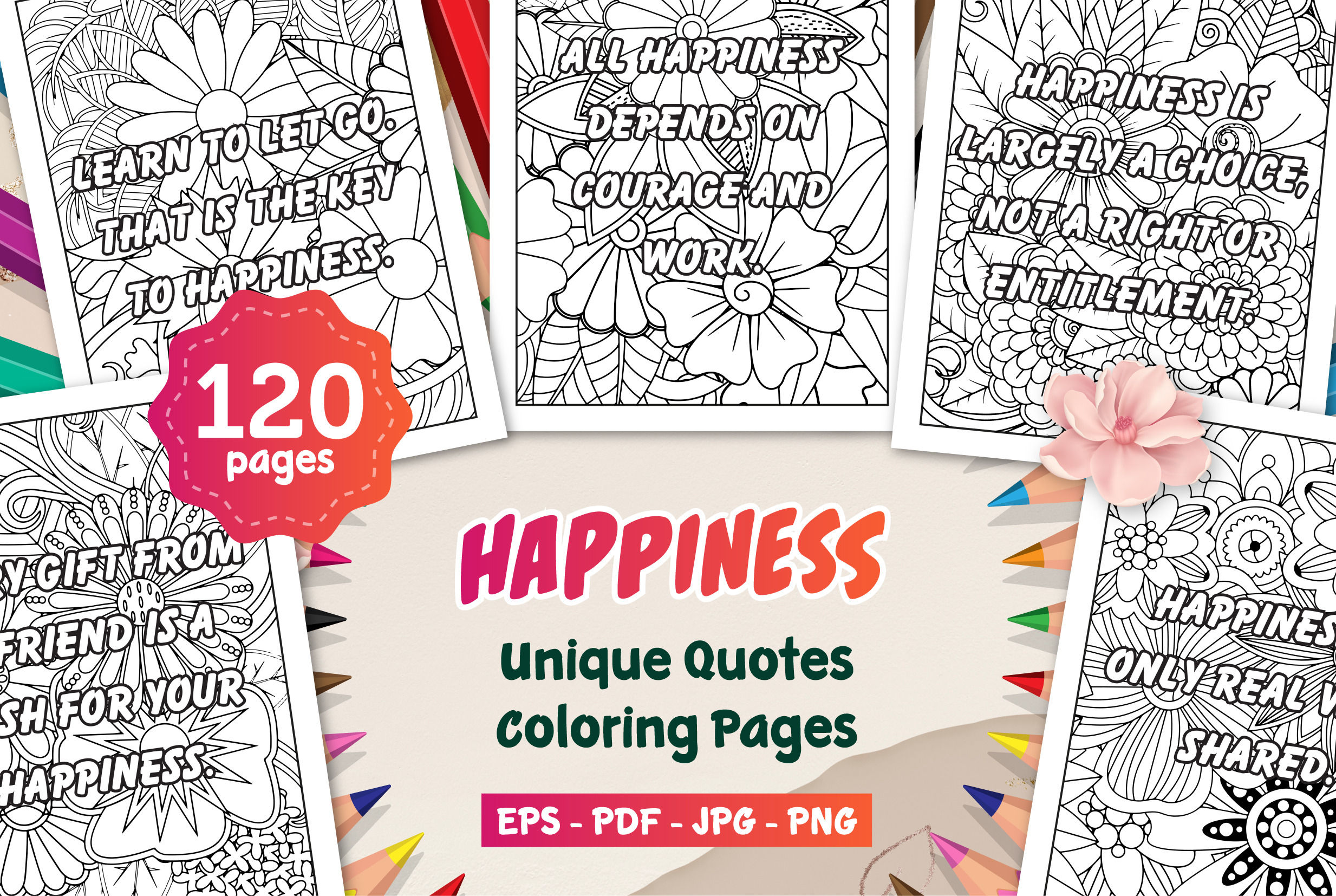 120 Happiness Quotes Unique Coloring, an Education Illustration by Blue ...