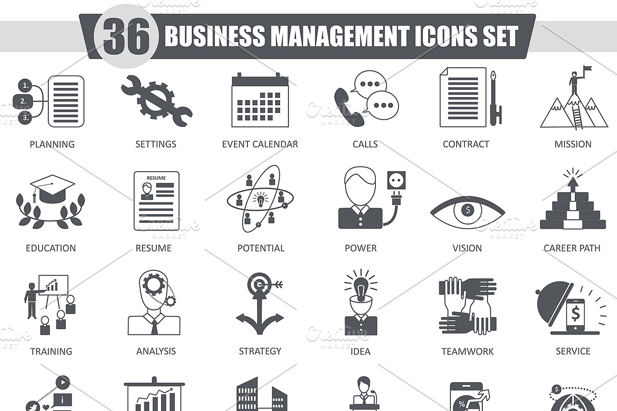 36 Business management black icons, an Icon by Lemberg Vector