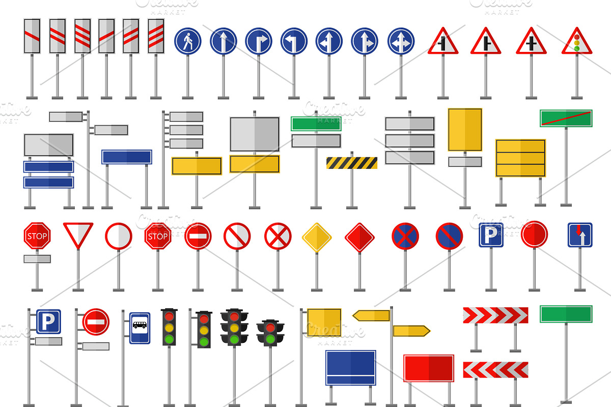Road signs and symbols vector, an Object Illustration by RocketArt ...