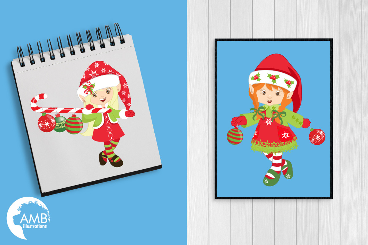 Christmas Elves Clipart AMB-195, a Decorative Illustration by ...
