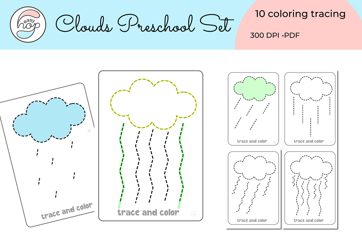 Clouds Tracing preschool activity, an Education Illustration by Easy ...