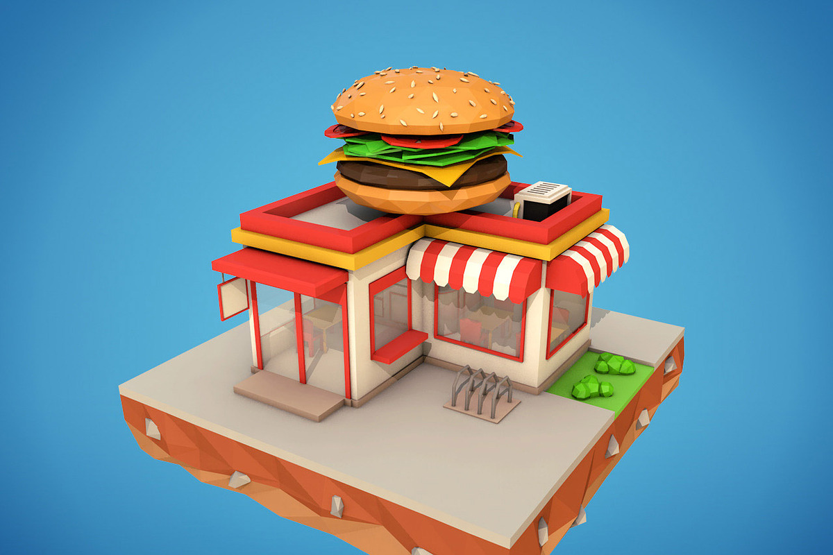 Low Poly Burger Cafe, an Architecture 3D Model by Low Poly Lab