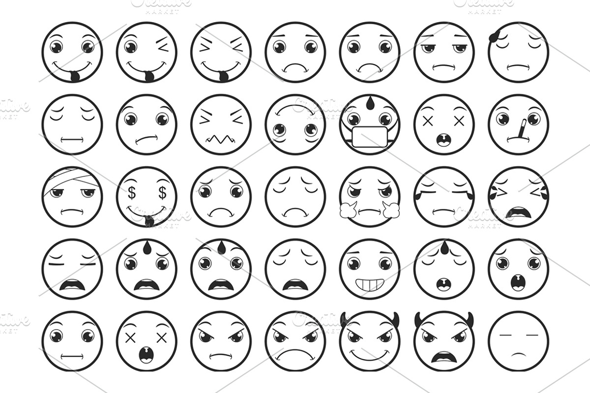 Line Emoticons / Emoji Vector Set, an Emoji Icon by land art
