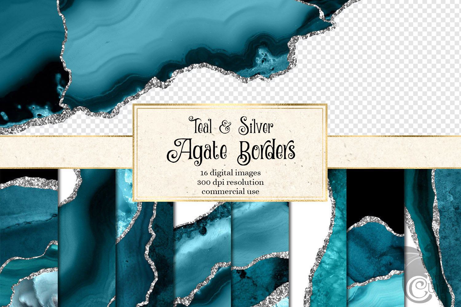 Teal & Silver Agate Borders, a Texture Graphic by Digital Curio
