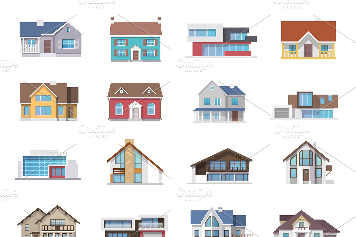 House icons flat set, an Icon by Macrovector | Creative Market