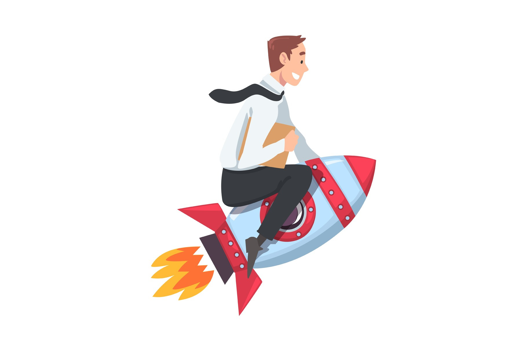 Businessman Flying on Space Rocket, a Person Illustration by TopVectors