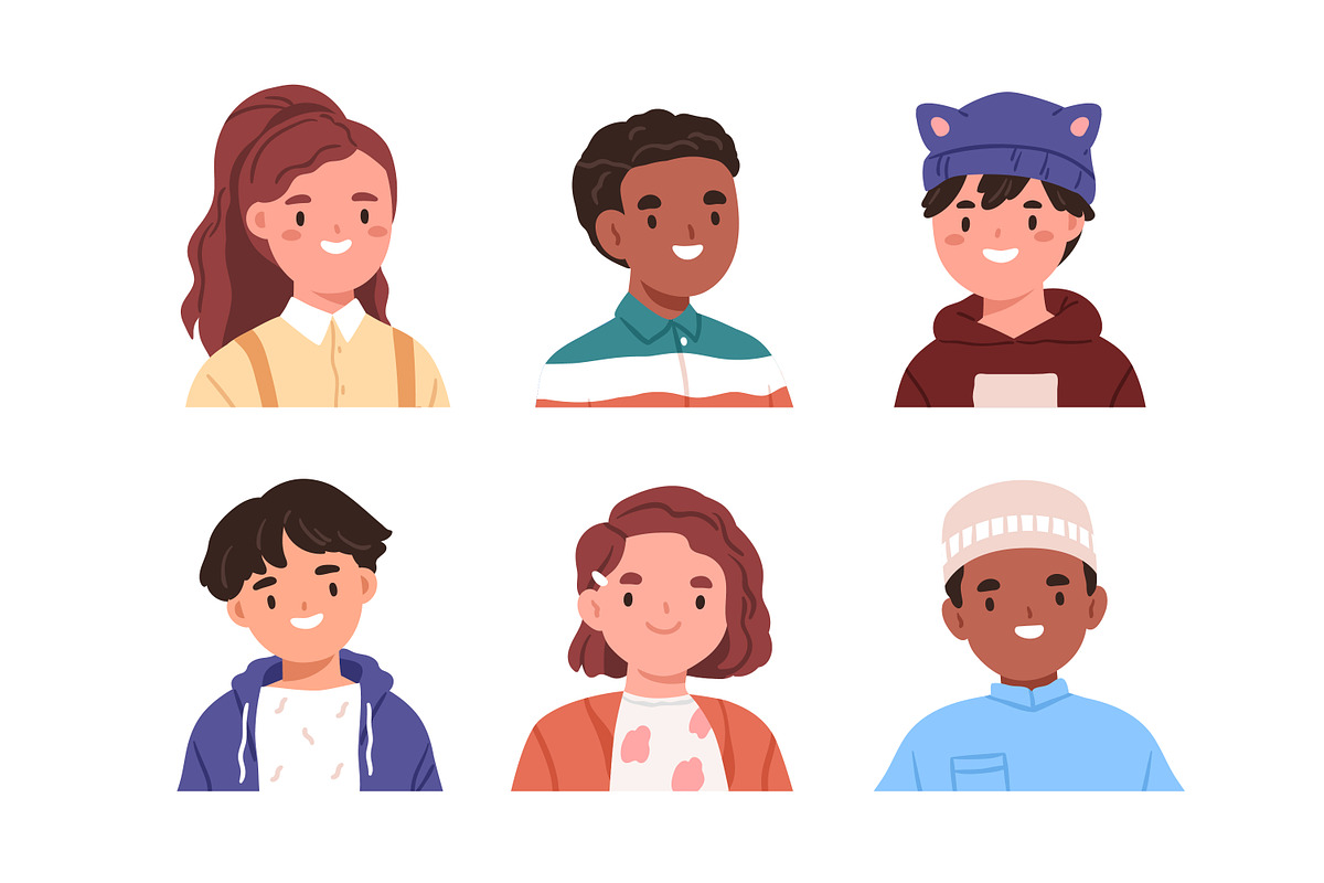 Happy kid avatars. Cute children set, a Person Illustration by Good Studio