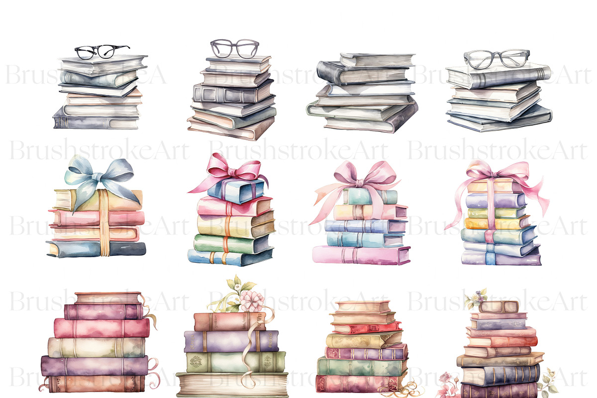 Stack of Books Clipart| Floral Books