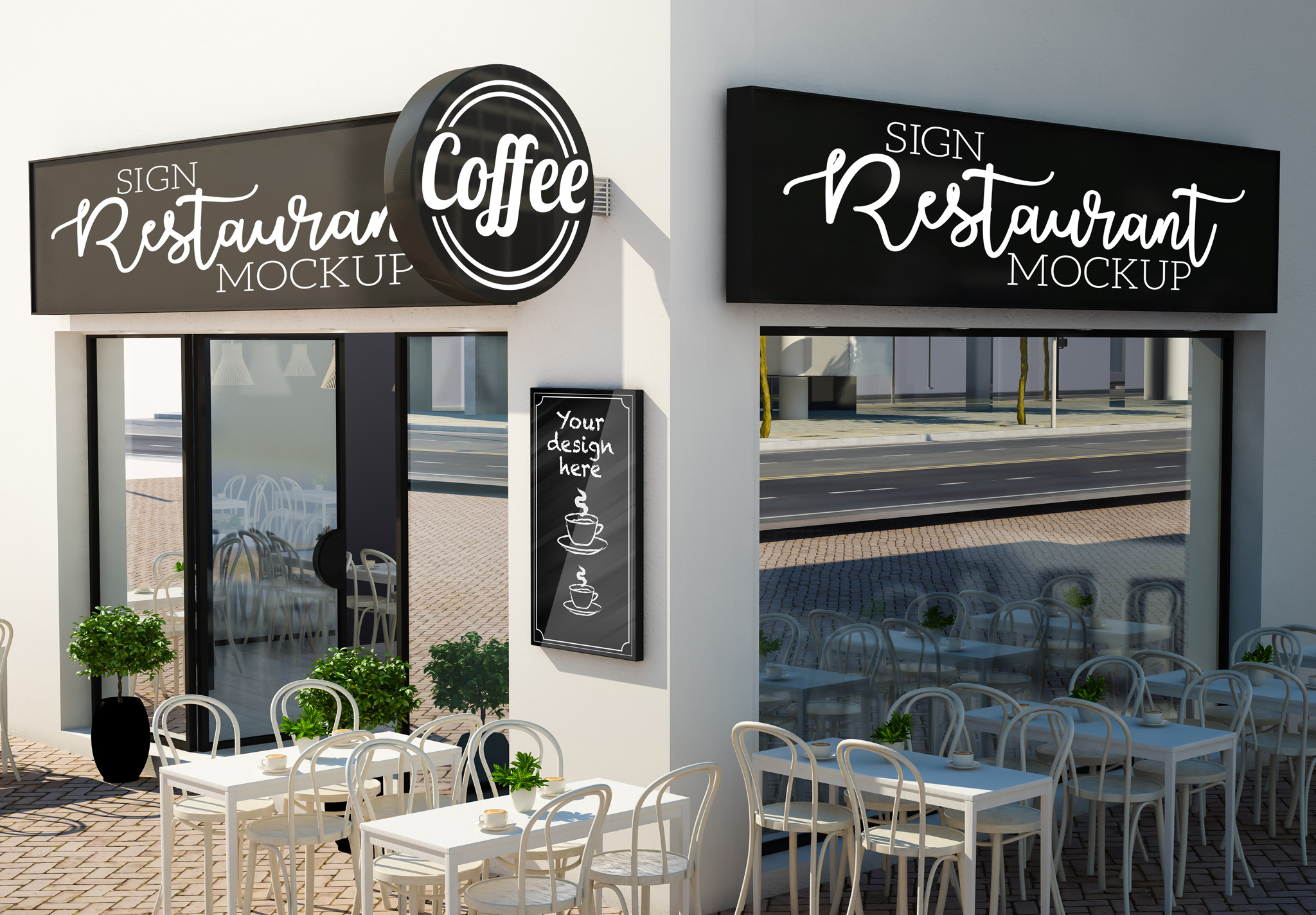 Cafe Facade mockup, a Print Template by McLittle Stock