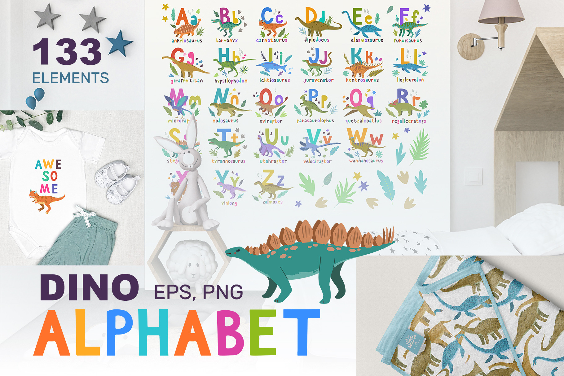 Colorful Dino alphabet, an Education Illustration by Robusta | Creative ...