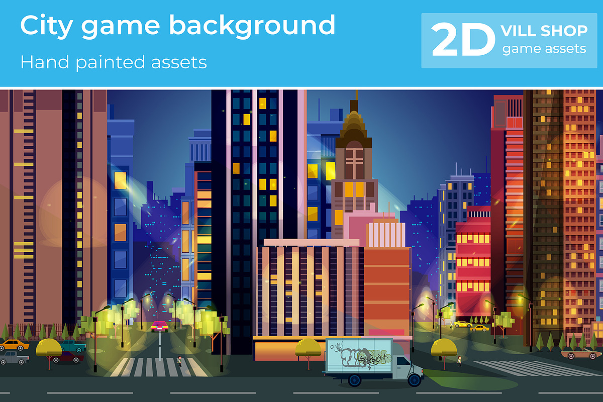 2d City Background, an Illustration by 2dvillShop