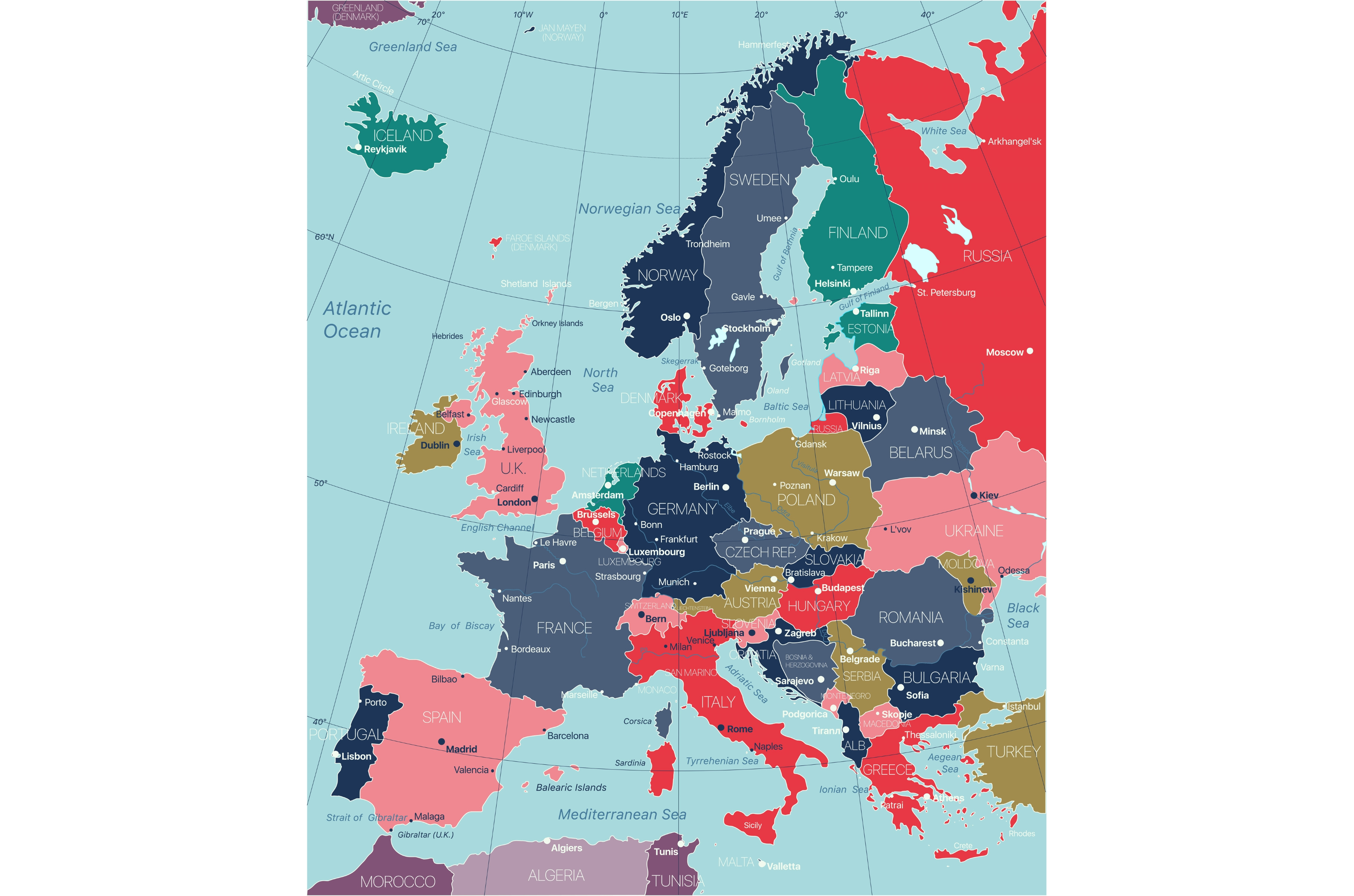 Europe detailed editable map, an Illustration by Jan Jack Russo Media