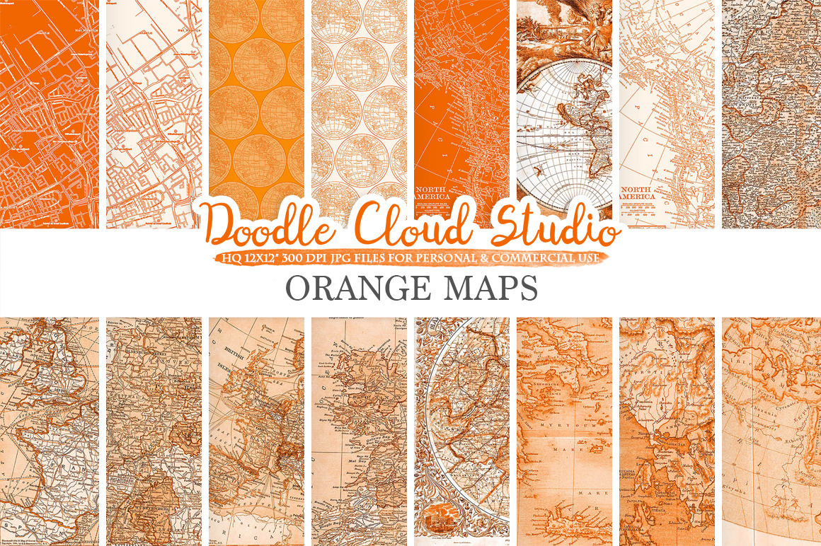 Orange Maps digital paper, a Pattern Graphic by Doodle Cloud Studio ...