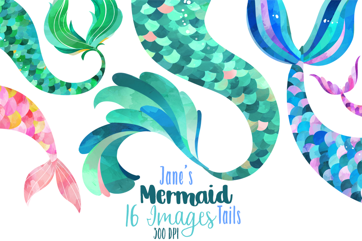 Watercolor Mermaid Tails Clipart, an Illustration by DigitalArtsi