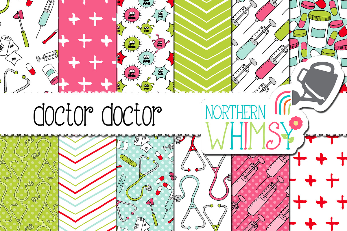 Doctor & Nurse Patterns, a Pattern Graphic by Northern Whimsy Design ...
