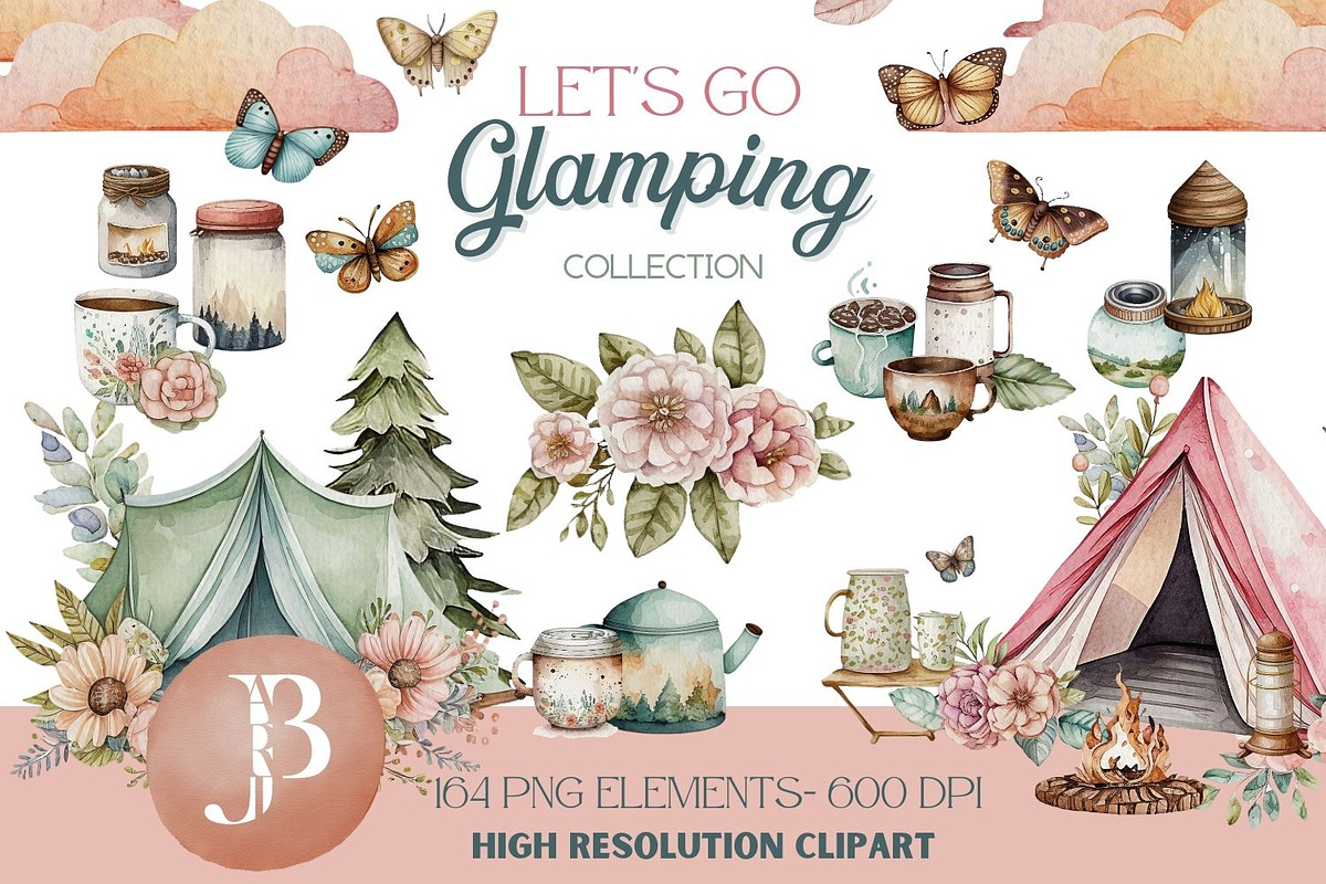 Glamping Camping Clipart Collection, a Graphic by JBArt Clipart