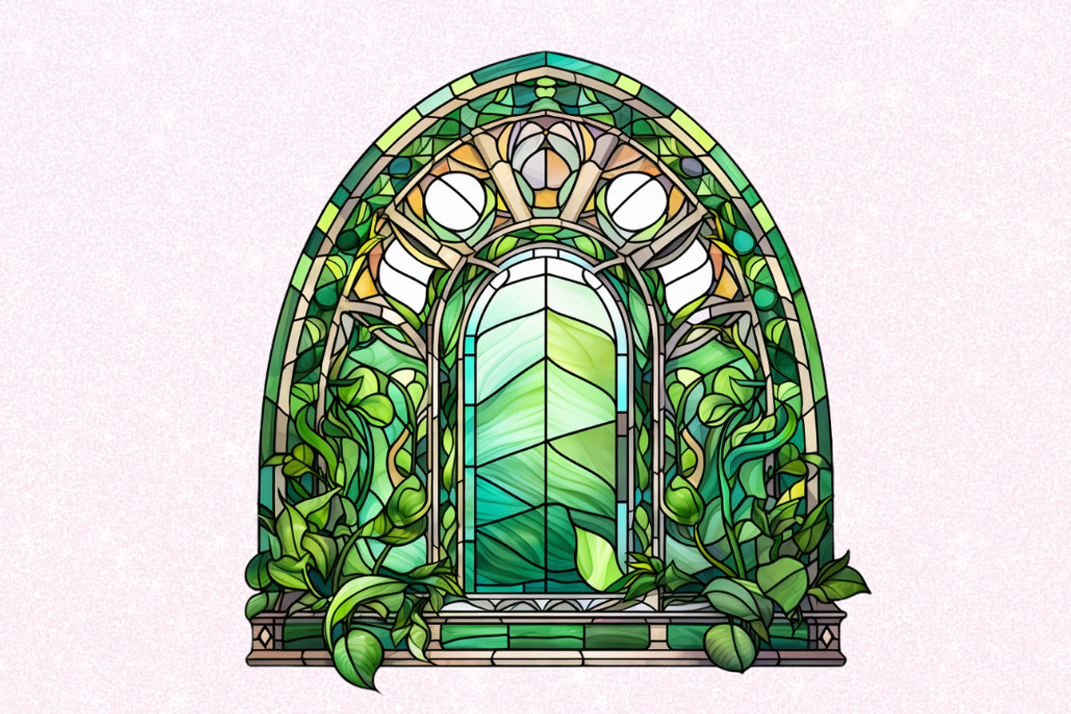 Emerald Stained Glass Arched Window, an Object Graphic by Regulrcrative