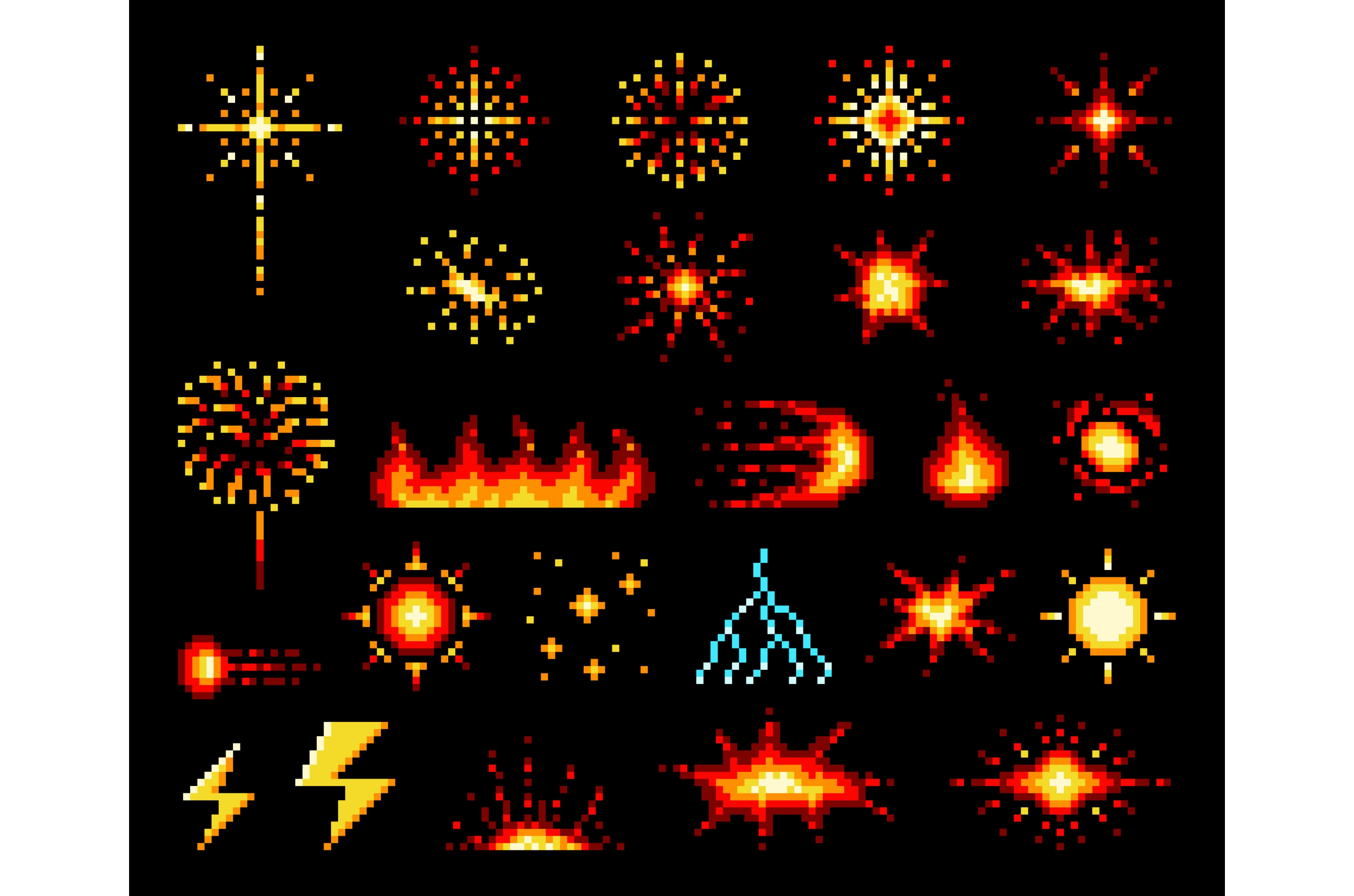 8 bit pixel fire flames, explosion | Illustrations ~ Creative Market