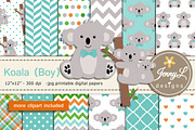 Koala Boy Digital Papers & Clipart, a Pattern Graphic by JennyL Designs