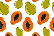 Papaya. Seamless pattern., a Food Illustration by OS