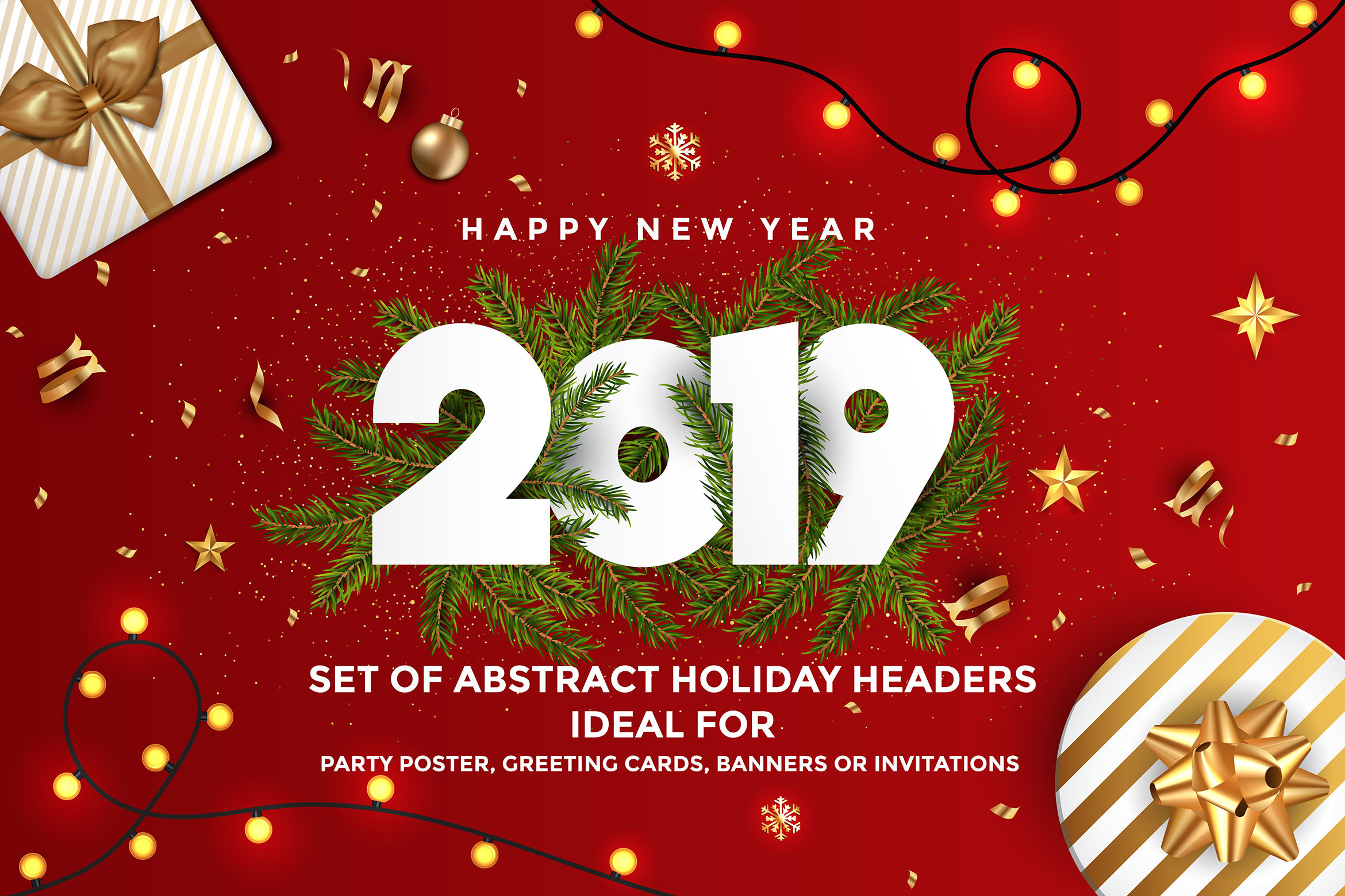 Happy New Year 2019 headers, a Decorative Illustration by Creative ...