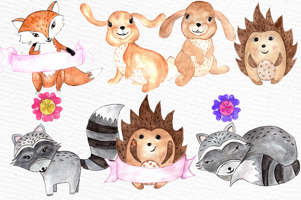 Watercolor woodland animals clipart, an Animal Illustration by vivastarkids
