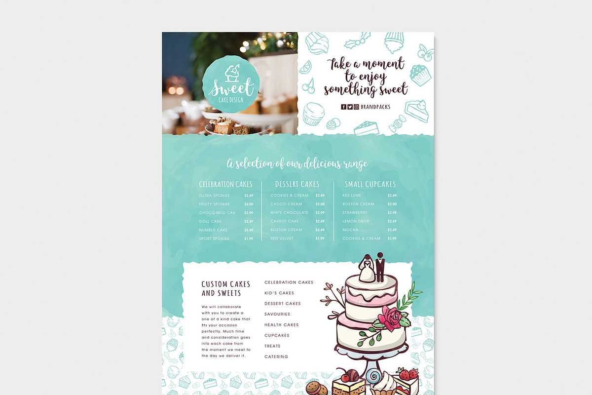Cake Shop Menu Template, a Flyer Template by BrandPacks