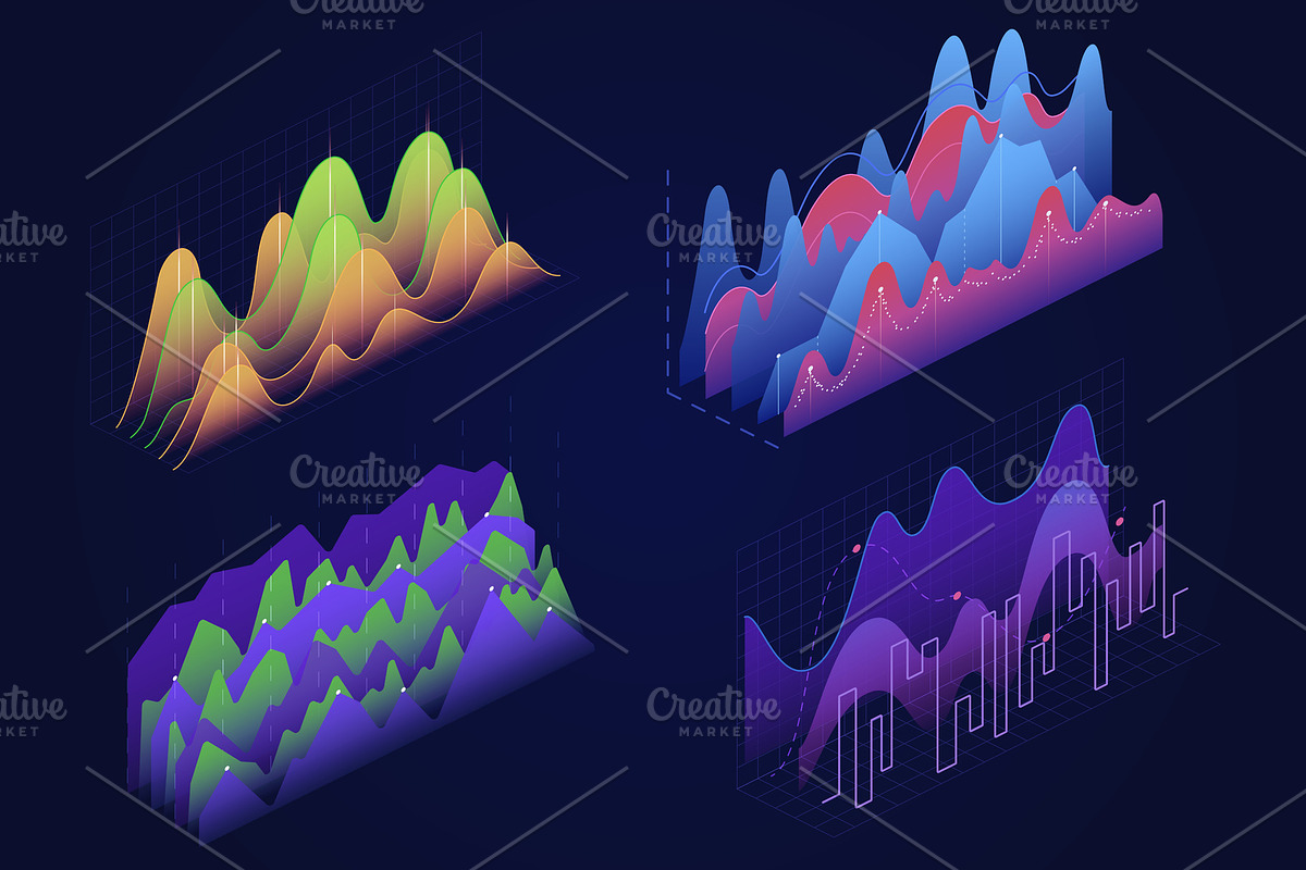 Isometric graphs, charts set, a Finance Illustration by Lemberg Vector