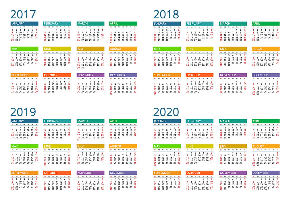 Calendar for 2017, 2018, 2019, 2020 | Templates & Themes ~ Creative Market