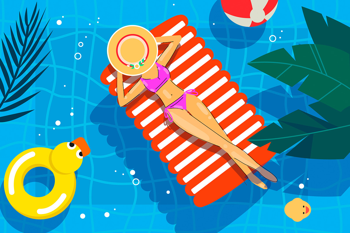 Illustrations of girls in the pool, a Person Illustration by ...
