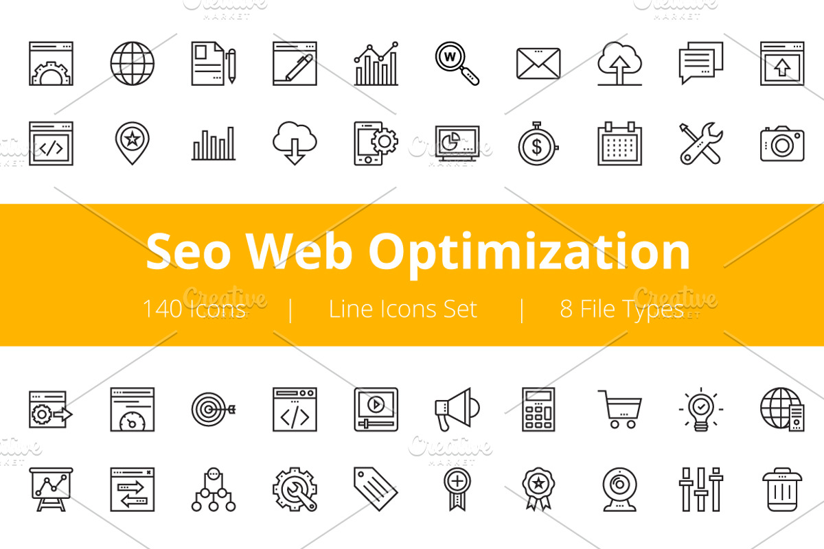 125+ Seo Web Optimization Line Icons, an Outline Icon by Prosymbols