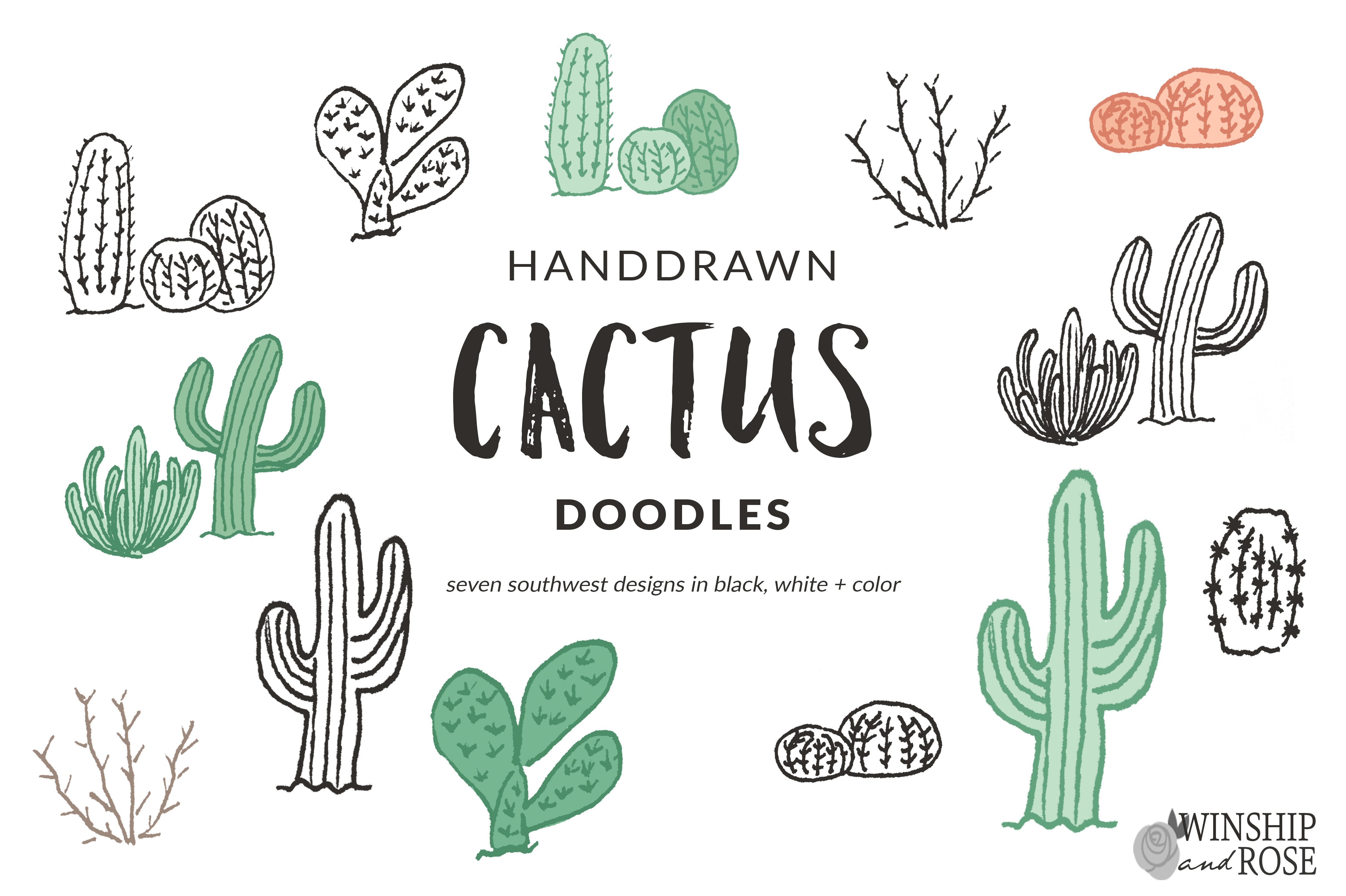 Cactus Doodle Clip Art, an Illustration by WinshipAndRose
