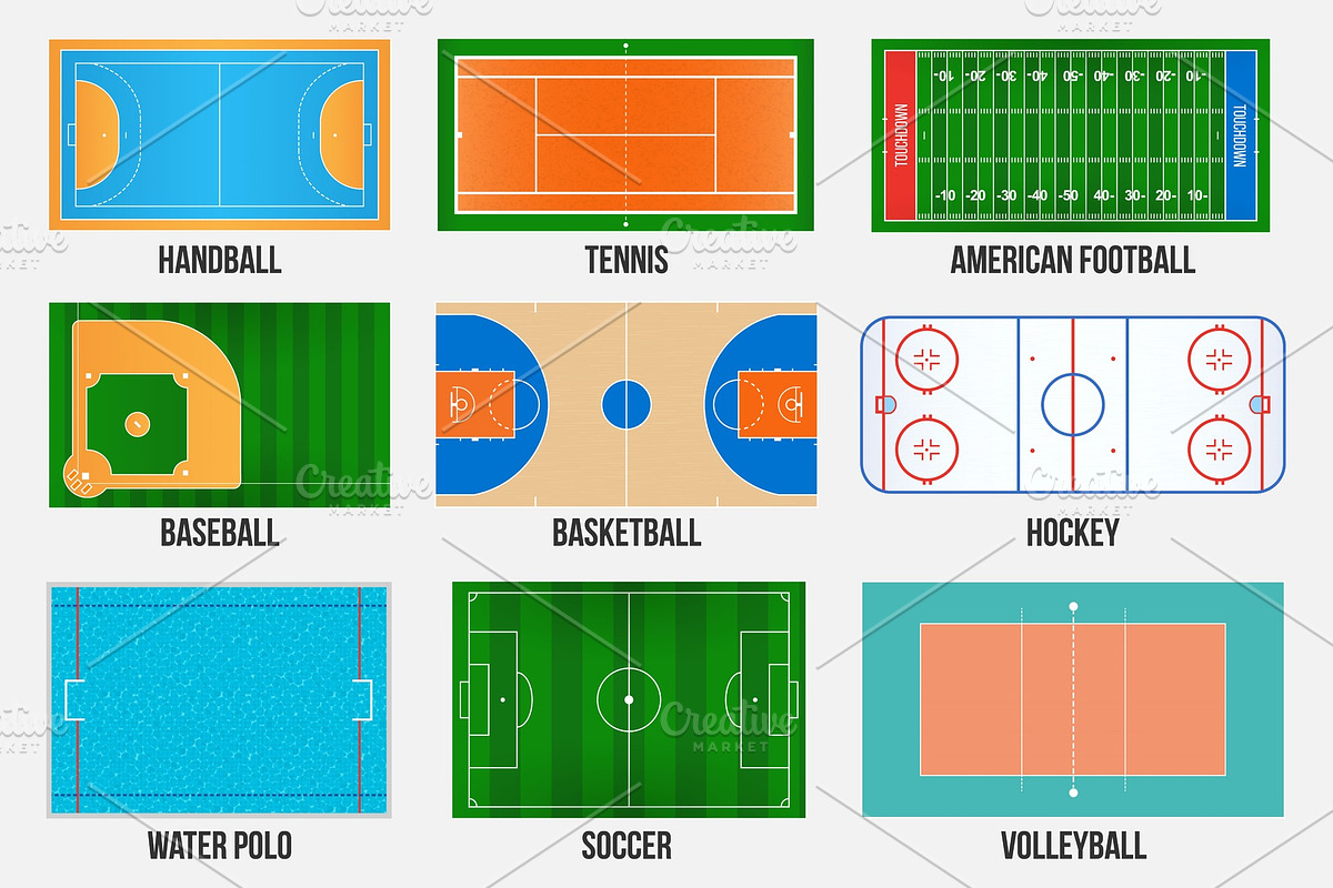 Sport game fields background., an Illustration by HAPPY VECTOR ...