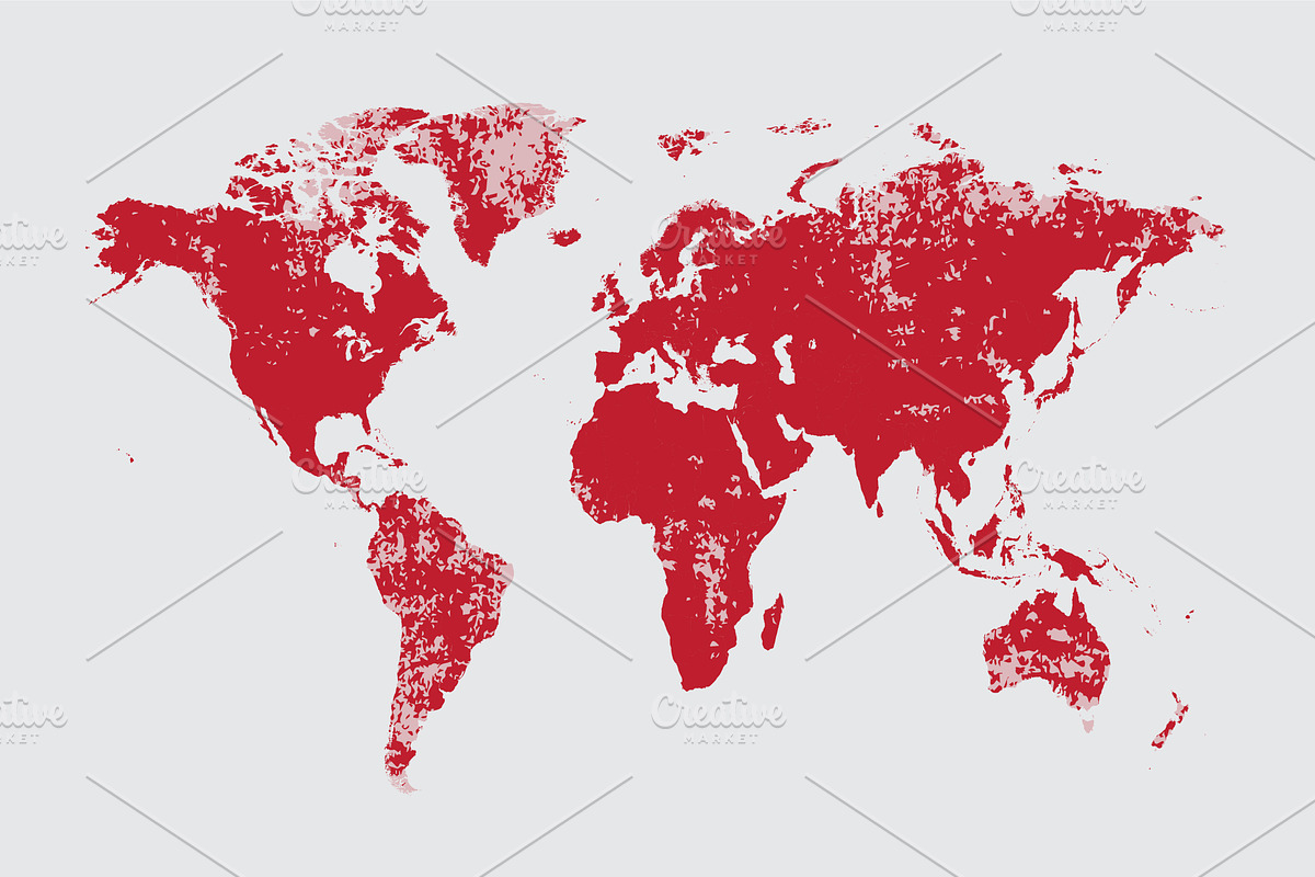 Grunge World map red vector, a Templates & Theme by TeaGraphicDesign ...