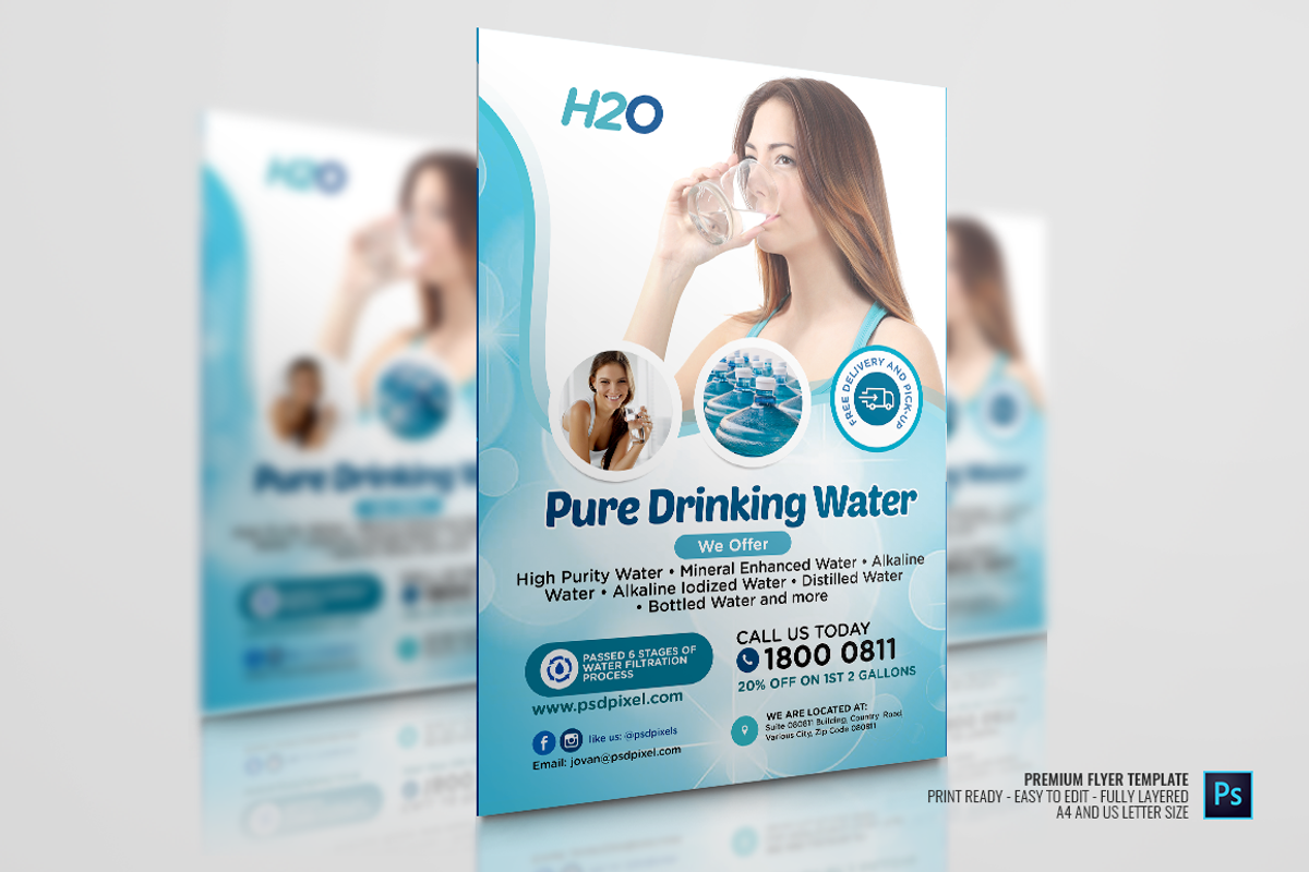 Bottled Water Delivery Flyer, a Flyer Template by PSDPixel